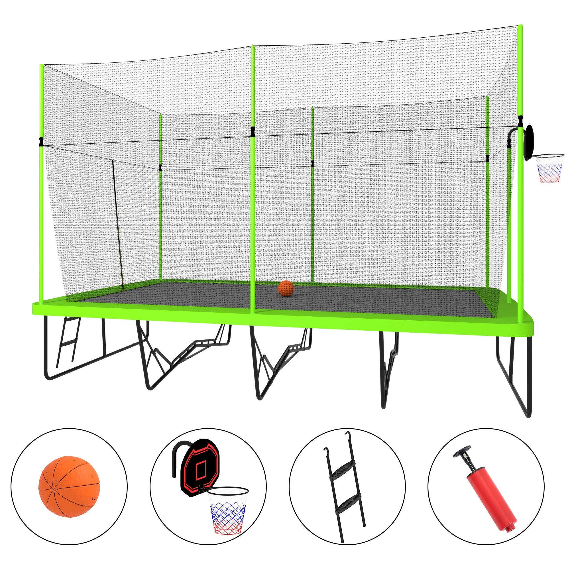10ft by 17ft Rectangule Trampoline with Green Fabric Black Powder-coat ...